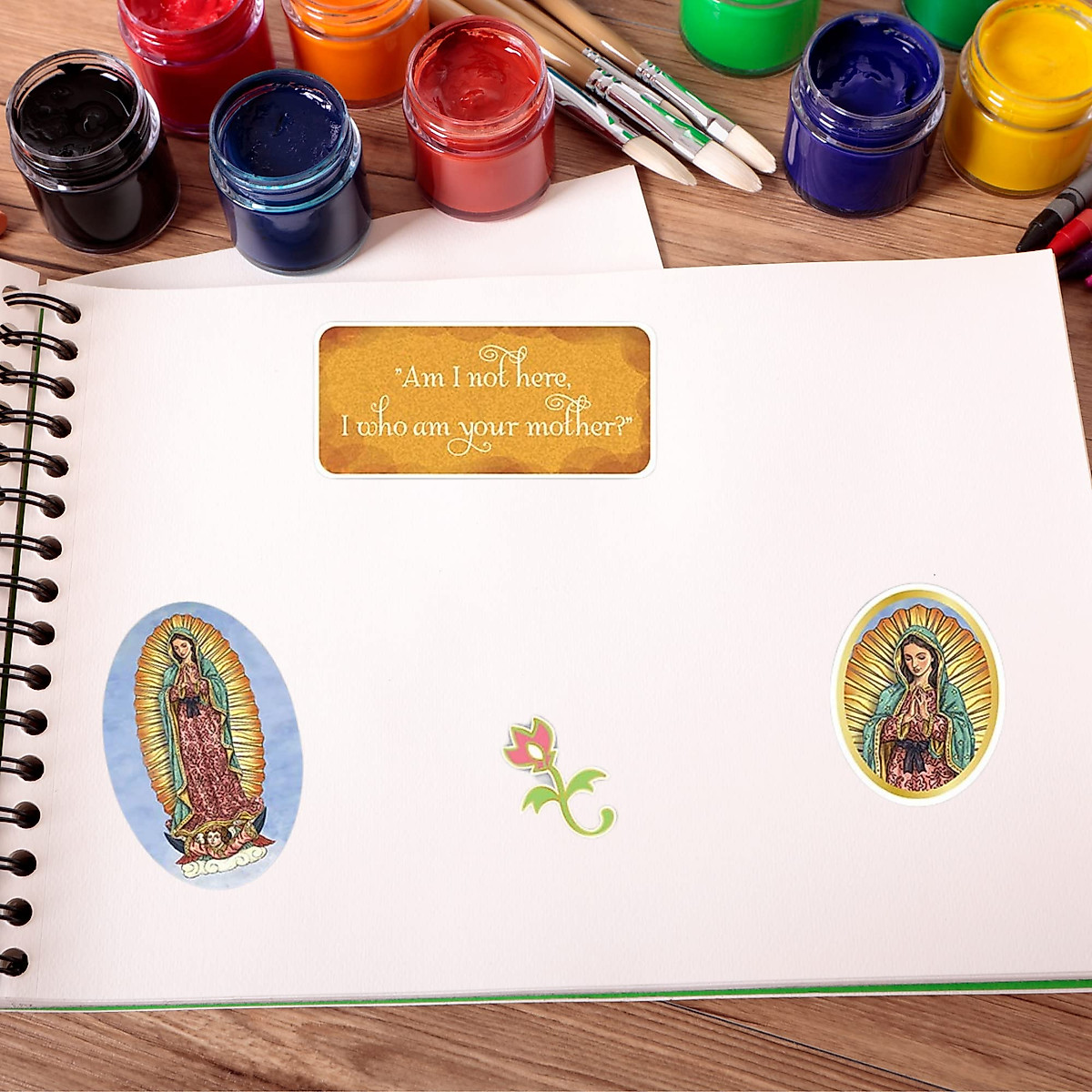 Assorted Catholic Decal Sticker Sheet Pack, Our Lady of Guadalupe, Novelty Religious Stickers Sunday Schools, Scrapbooking, Journaling, Church Giveaways, and More, 3 Sheets Included, Multi