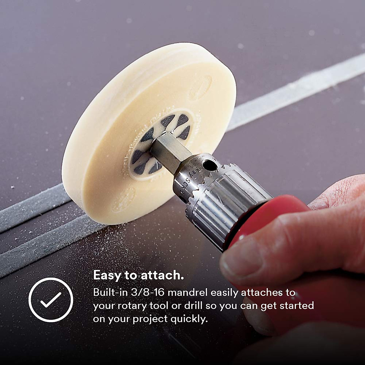 Cubitron 3M Stripe Off Wheel Adhesive Remover Eraser Wheel Removes Decals, Stripes, Vinyl, Tapes and Graphics 4” diameter x 5/8” thick 3/8-16 threaded mandrel 07498 Pack of 1