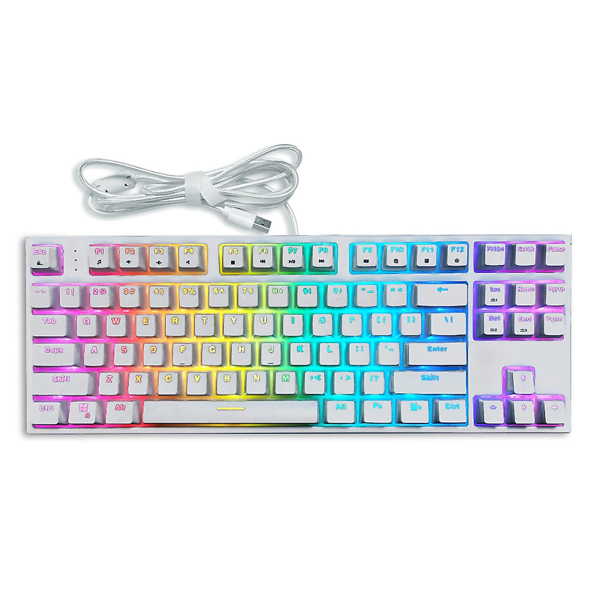 SUPUR NEWLING Wired Gaming Keyboard, RGB Backlit USB Rechargeable Ergonomic Design, TKL Mechanical Keyboard Red Switch Keyboards for Mac/Laptop Window 7/8/10 (White, 87 Keys)