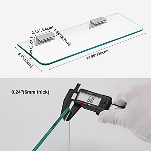 Koilria Glass Shelves, Glass Shower Shelves for Bathroom Tempered Glass Floating Shelves for Wall with Aluminum Brackets, 2 Tiers, 15 x 5 Inches, Drill or No Drill Install