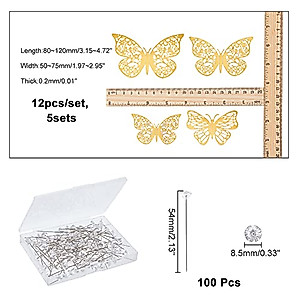 CHGCRAFT 160Pcs 5Styles Bouquet Wedding Corsages Pins 3D Gold Butterfly Wall Decor Include 100Pcs Head Pins 60Pcs 3D Gold Removable Butterfly Sticker for Birthday Party Wedding Garland