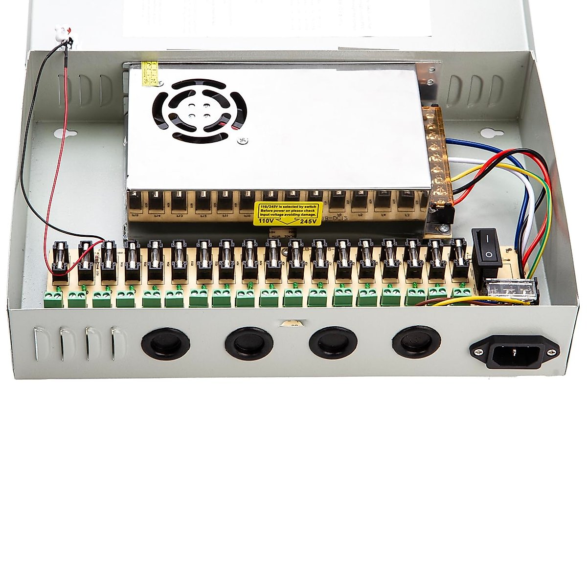 Xenocam 18 Channel Port 12V DC 20 Amp Amper with Glass Tube Fuse Distributed Power Supply Box for CCTV DVR Security System and Camera or Cameras