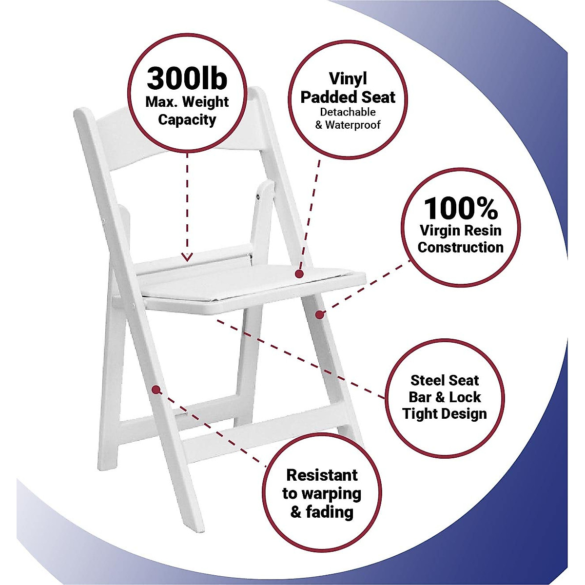 TentandTable White Resin Stackable Folding Chairs | 8 Pack | Heavy Duty | 300-Pound Capacity | for Banquets, Weddings, and Events