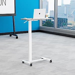 TigerDad Pneumatic Adjustable Overbed Table with Gas Spring Riser | Medical Adjustable Bed Side Table with Wheels | Portable Standing Desk for Laptop Computer