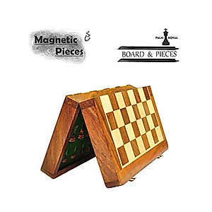 PALM ROYAL HANDICRAFTS Rosewood Magnetic Wooden Chess Set-2 Extra Queens-Folding Board, Handmade Portable Travel Chess Board Game Sets - Chess Set for Kids and Adults(10x10 Inches)