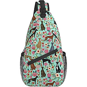 Greyhound Floral Cute Dog Mint Vintage Crossbody Sling Backpack Shoulder Bag for Men Women Sling Bag Travel Hiking Chest Bag Daypack