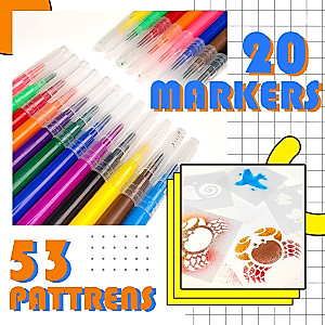 LANBABA Kid Spray Paint Electric Washable Airbrush Marker Set With 20 Colored Markers For School And Home, Color Wonder Mess Free Coloring Air Brush Sprayer Arts And Crafts For Kids Ages 8-12 4-8 (Bl)