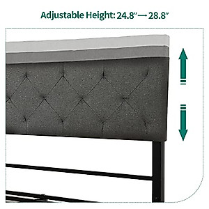 YITAHOME Queen Bed Frame with Upholstered Headboard, Platform Bed Frame with Metal Slats, Diamond Stitched Square Headboard, Adjustable Height, No Box Spring Needed (Queen)
