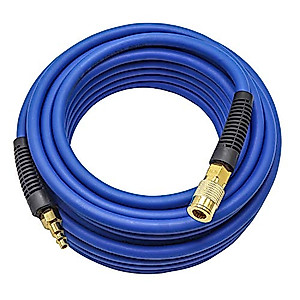 YOTOO Hybrid Air Hose, 1/4-Inch by 50-Feet 300 PSI Heavy Duty Air Compressor Hose, Lightweight, Kink Resistant, All-Weather Flexibility with 1/4-Inch Industrial Air Fittings and Bend Restrictors, Blue