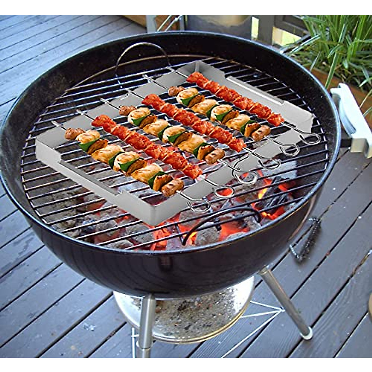 Skewer Rack Set for Grill,12pcs 12inch Stainless Steel Square Barbecue Skewers Shish Kabob and Foldable Grill BBQ Racks Set,Durable and Reusable for Party and Cookout (Barbecue Skewers Rack Set 12p+1)
