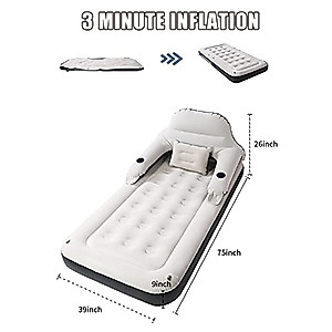 JEAOUIA Twin Air Mattress for Tents Camping - 9" Raised Portable Single Inflatable Couch with Soft Backrest Patch Kit - Blow Up Bed for Car Travel/Overnight Outdoors/Family Leisure