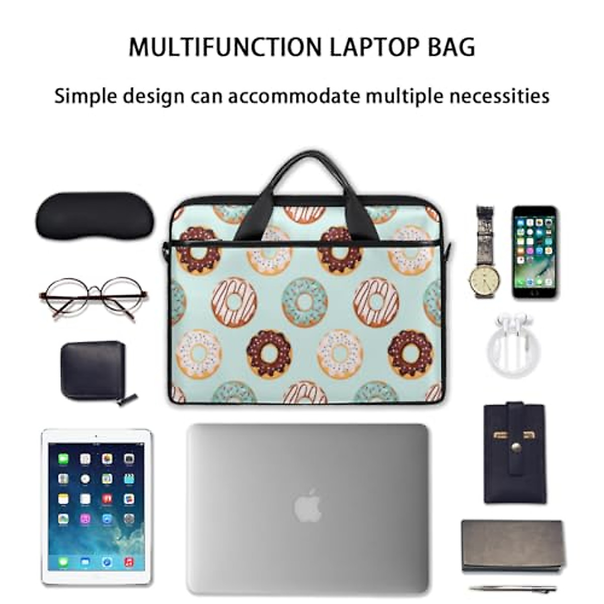 Doughnuts Laptop Computer Bag Waterproof Shoulder Messenger Bag 13-15 inch Durable Laptop Tote Bag with Shoulder Strap Handle Lightweight Crossbody Briefcase