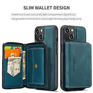 Phone Case for iPhone 14 6.1 inch Wallet Cover with Tempered Glass Screen Protector and Credit Card Holder Zipper Stand Leather Cell Accessories iPhone14 5G i i-Phone i14 iPhone14case Women Blue