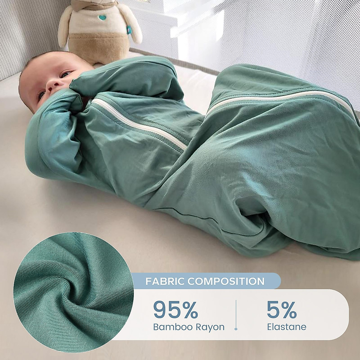 ZIGJOY Shark-Fin Transition Swaddle - 0.5 Tog Rayon Made from Bamboo Sleep Sack Transitional Swaddle Sack Baby Wearable Blanket with 2-Way Zipper, Mint Green, 3-6 Months