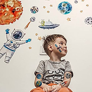 CHARLENT Glitter Galaxy Temporary Tattoos for Kids - 12 Sheets Glitter Outer Space Tattoos for Boys Girls Birthday Party Favors Goodie Bag Fillers