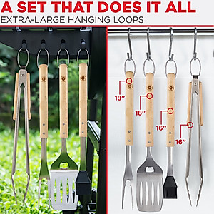 Alpha Grillers Grill Set Heavy Duty BBQ Accessories - BBQ Gifts Tool Set 4pc Grill Accessories with Spatula, Fork, Brush & BBQ Tongs - Grilling Cooking Gifts for Men Dad Durable, Stainless Steel