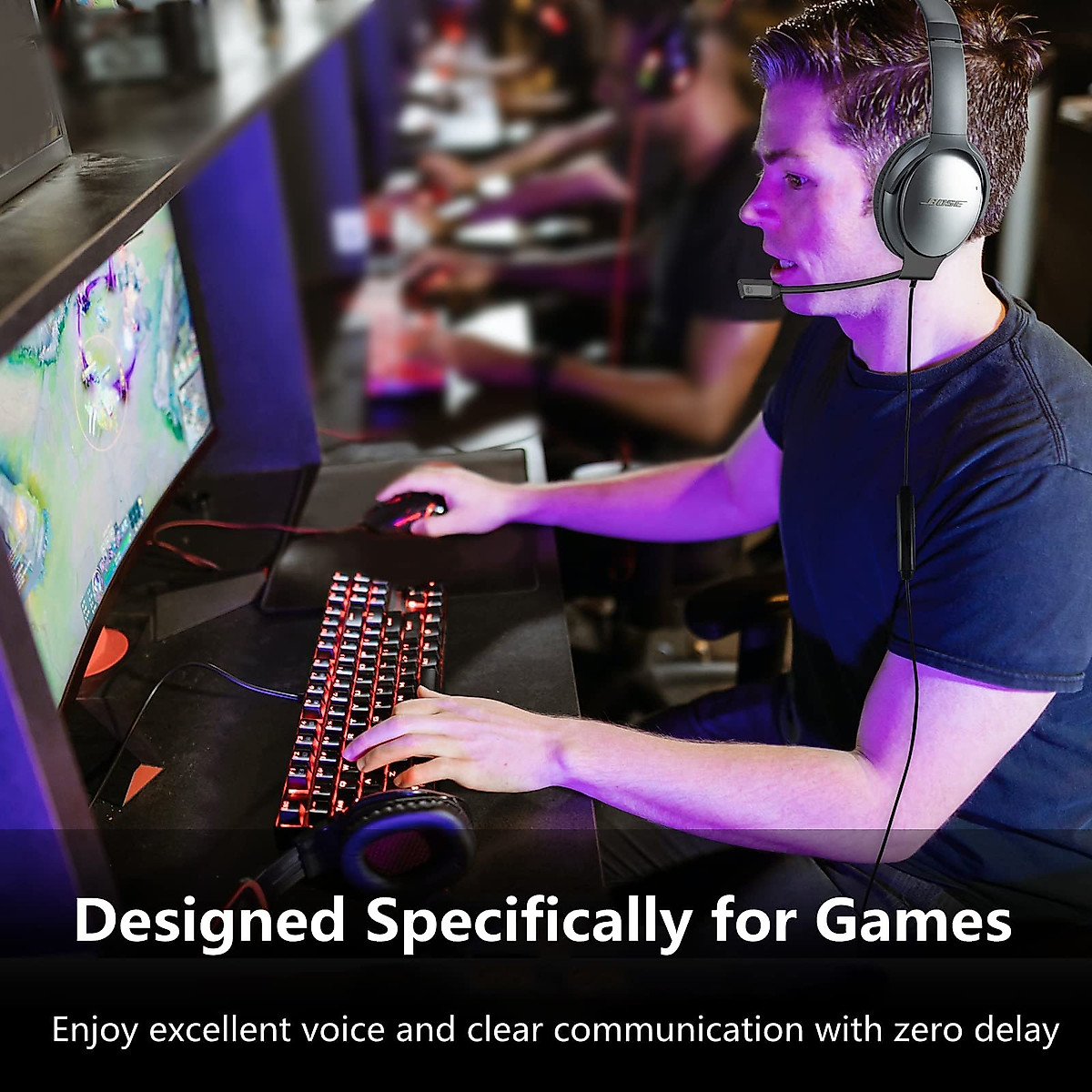 Learsoon Boom Microphone Cable QC35 Replacement Cord for Bose QuietComfort 35 & QuietComfort 35II(QC35II) Headphones, Gaming Mic with Mute Black 120CM/4FT