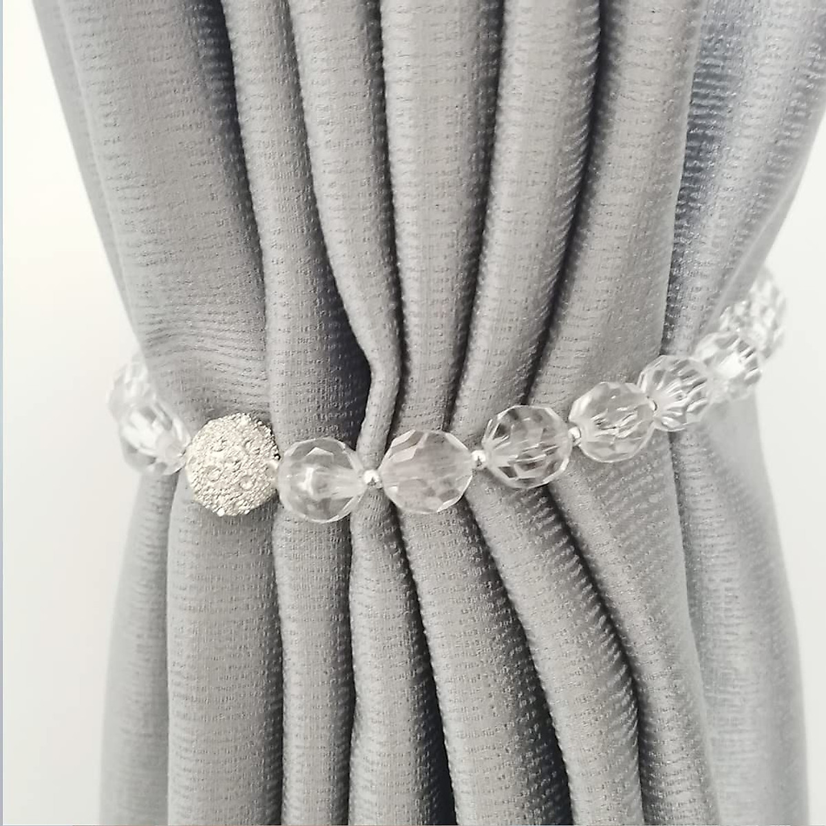 Magnetic Curtain Tiebacks Decorative Curtain Holdbacks, glrovazas 2Pcs 16 Inch Long Durable Crystal Tie for Curtains Curtain Holders for Window Draperies Simplicity Elegance