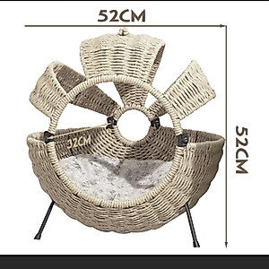 Cozy Rattan Cat House with Cushion - Large Spherical Indoor Outdoor Pet Bed, 20.5x20.5x14 Inches Light Gray