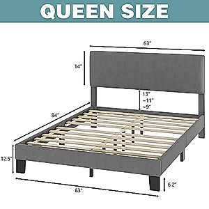 Lifezone Queen Bed Frame with Headboard,Linen Upholstered Bed Frame with Wood Slats Support,No Box Spring Needed,Heavy Duty Feet,Easy Assembly,Light Grey
