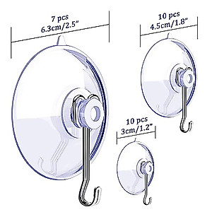 DSMY - 27 Packs Suction Cup Hooks,Home Kitchen Bathroom Suction Hooks,Window Suction Cups with Hooks Wall Hooks for Glass Towel Keys Ballons Party