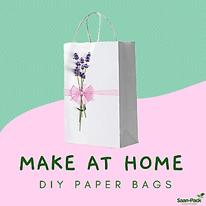 Saan-Pack Kraft Paper Bags with Handles 8"x4.5"x10.25", 25 Pack, White | Paper Gift Bag, Shopping Bag for Parties, Favors, Businesses