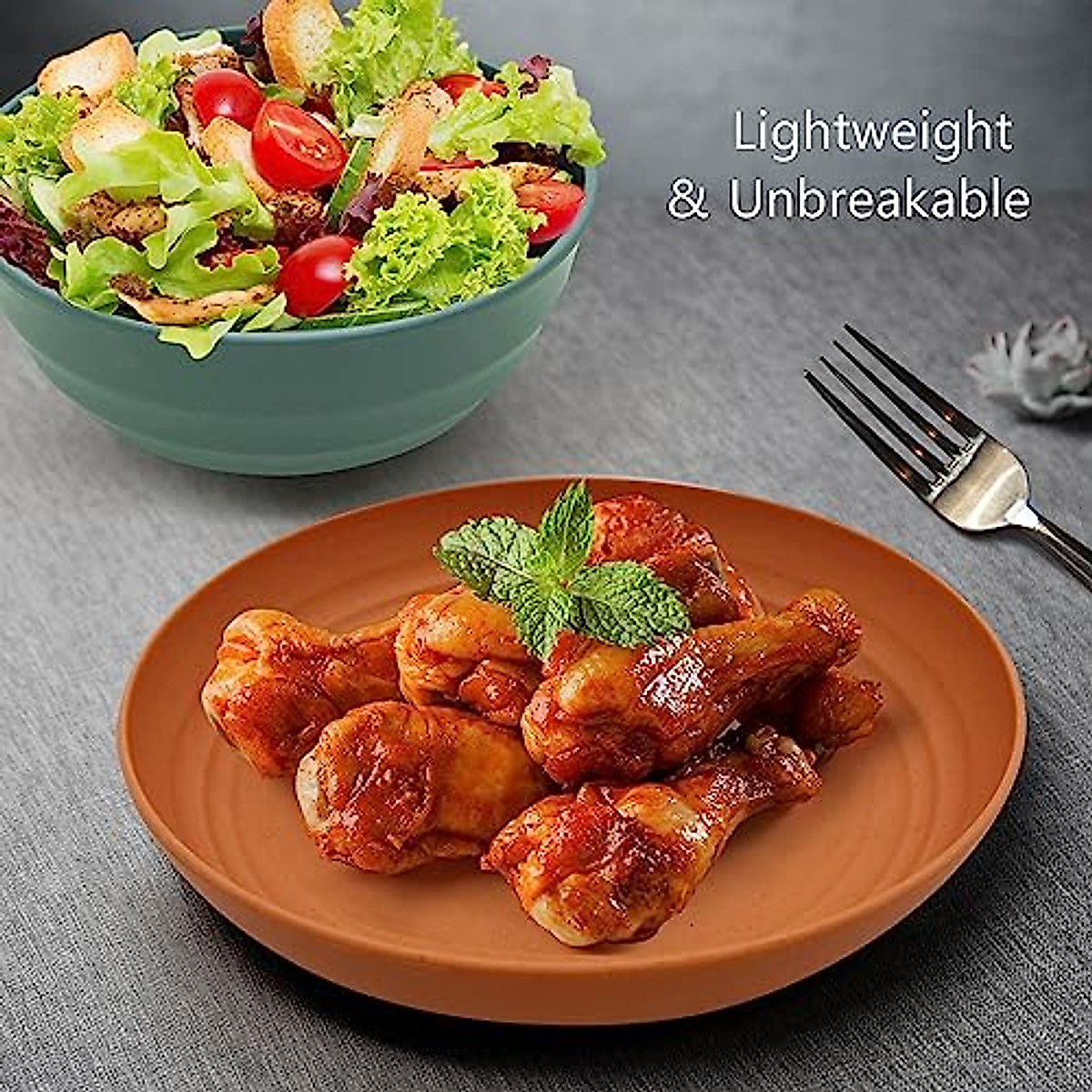Yemyep Wheat straw Dinnerware sets, Unbreakable Lightweight Bowls and Plates, Reusable, Microwave&Dishwasher Safe, BPA Free, Plastic Salad Bowls and Plates for Kitchen, Soup, Camping (Multi)
