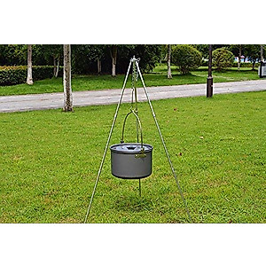 Sutekus Camping Tripod Camp Fire Tripod Portable Campfire Cooking Dutch Oven Tripod and Lantern Hanger silver