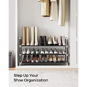 SONGMICS 3-Tier Shoe Rack with Shelves for Closet Entryway, Black ULSH053B01, 11 x 38.8 x 22.8 Inches