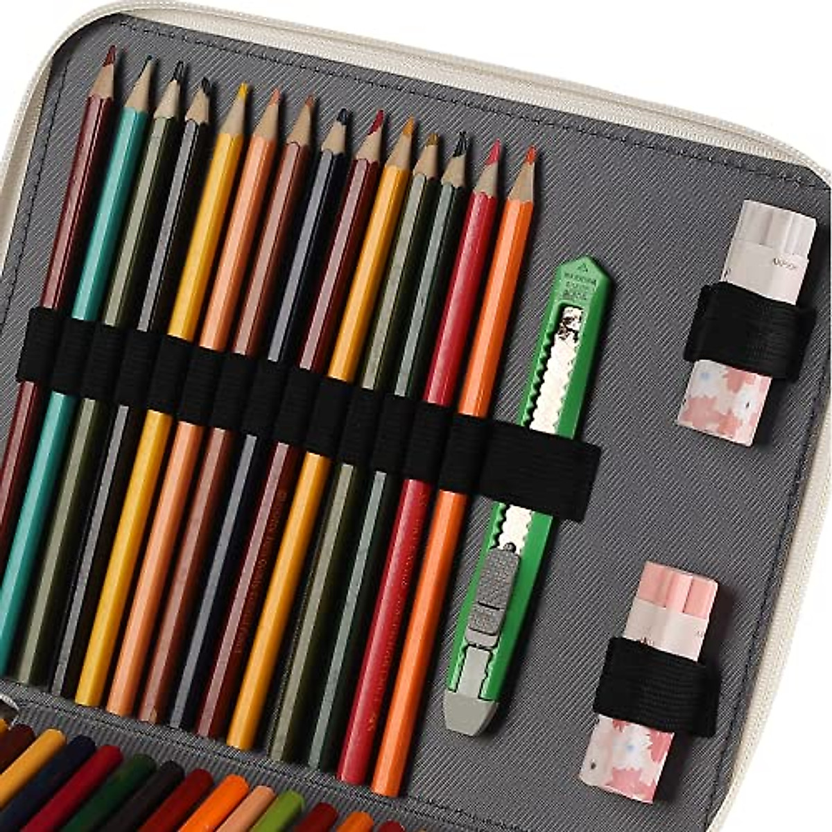 Shulaner 250 Slots Colored Pencil Case with Zipper Closure Large Capacity Retro Style Element Pattern Pencils Bag Waterproof 840D PVC Fabric Pen Organizer Storage Holder for Artist