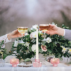 IYOUYA Pink Glass Candle Holders 6PCS for Pillar Candles, Taper Candles, Tealight Candles,Candlestick Holders for Wedding, Festival, Dinning&Party