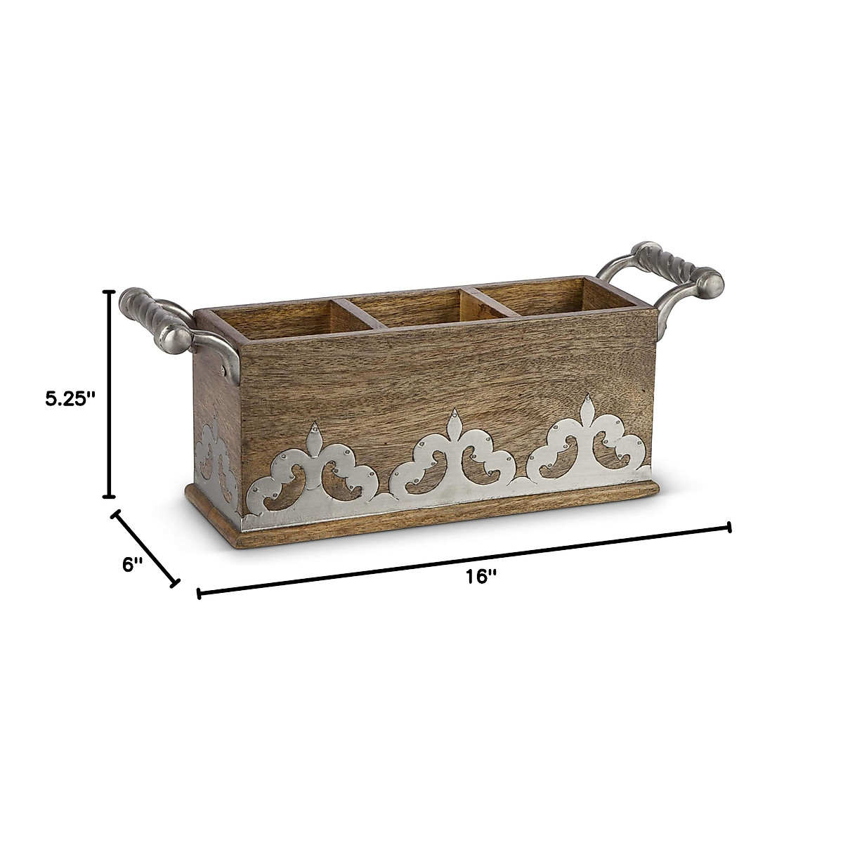 Heritage Collection Wood and Inlay Metal Flatware Caddy