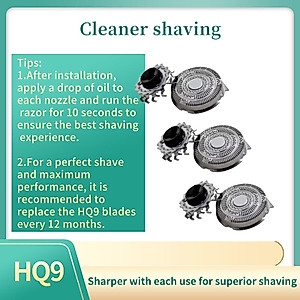 HQ9 Replacement Shaver Head Blades Fit for Norelco HQ9 8240 8250 8260 XL AT 880, Superior Precision Cutters Blades for Norelco,Mens' Electric Shaver Replacement Blade Dry & Wet Dual-use(3 Pcs）