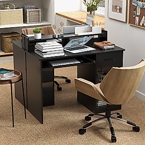 HAPPYGRILL Computer Desk with Monitor Stand, Home PC Office Desk with Keyboard Tray, Drawer & CPU Stand, Study Writing Desk Home Workstation Desk with Display Shelf