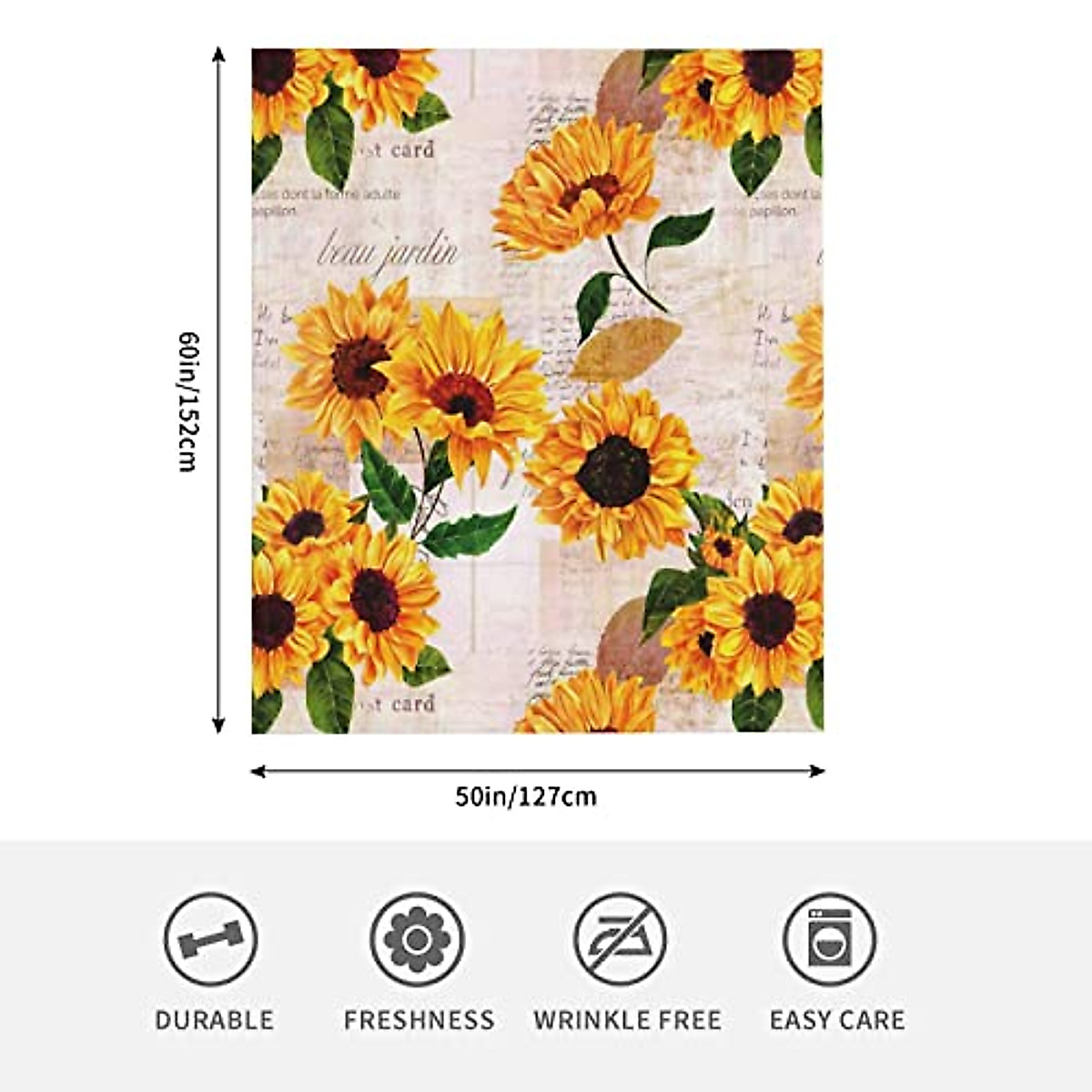 Vintage Grunge Yellow Sunflower Floral Throw Blankets Lightweight Plush Fuzzy Cozy Soft Bedding, Fleece Throw Blankets All Season for Sofa Couch Bed 50x60 inches
