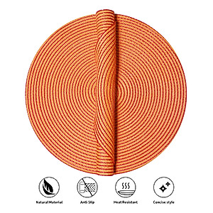 Smaafit Round Braided Placemats, Set of 4 Table Place Mats for Round Dining Tables, 15 inches Round Placemat, Place Mat Round Table Mats (Mix Orange Red)
