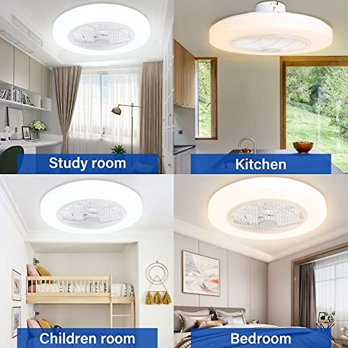 TCFUNDY Ceiling Fan with Light and Bluetooth Speaker, 22" Enclosed Low Profile Ceiling Fans Lights, Dimmable LED Lighting, 6 Wind Speeds Reversible Blades, App & Remote Control, Semi Flush Mount Fan