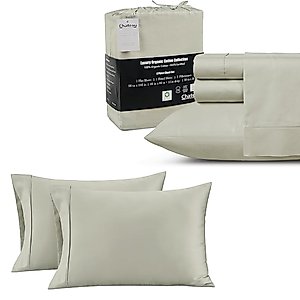 100% Organic Cotton Queen Sheet Set & Standard Pillowcases Set of 2 Combo- 300 Thread Count Long Staple Cotton Sheets,3 Pc Queen Size Sheets & Standard Pillowcases, Sateen Sheets, Breathable - Sage