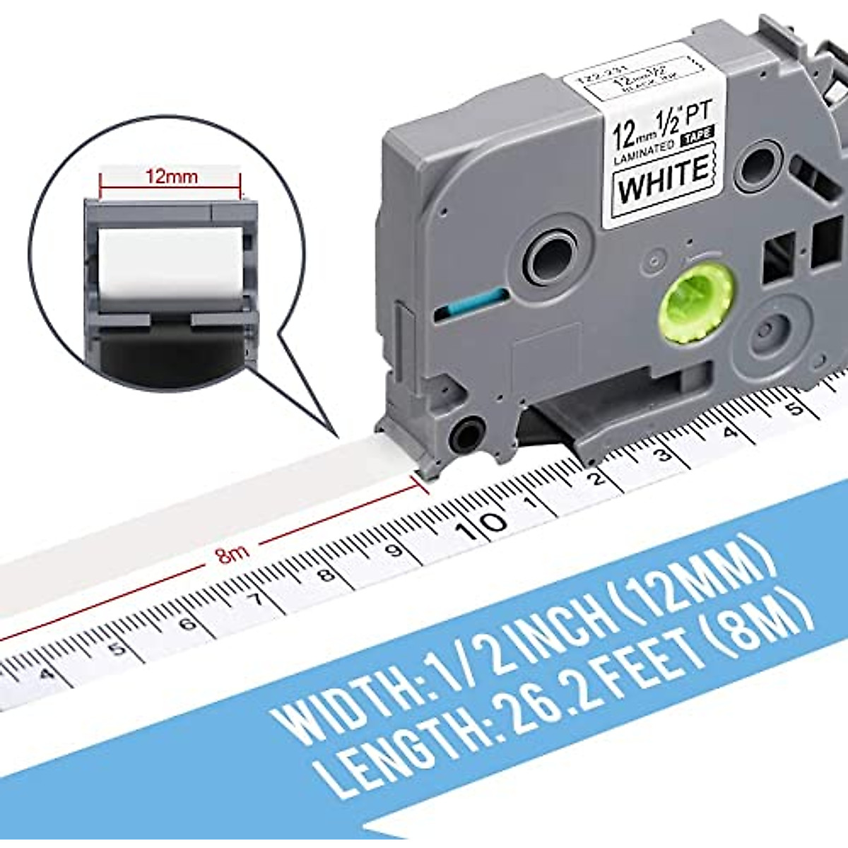 12mm Label Tape Compatible with Brother Label Maker Tape Replacement for Brother P-Touch Label Maker PT-D210 PT-H110 PT-1880 PT-D400