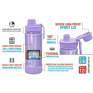 CHILLOUT LIFE 17 oz Kids Insulated Water Bottle for School with Leakproof Spout Lid and Cute Waterproof Stickers, Personalized Stainless Steel Thermos Flask Metal Water Bottle for Girls & Boys