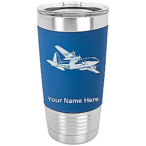 LaserGram 20oz Vacuum Insulated Tumbler Mug, Cargo Airplane, Personalized Engraving Included (Silicone Grip, Dark Blue)