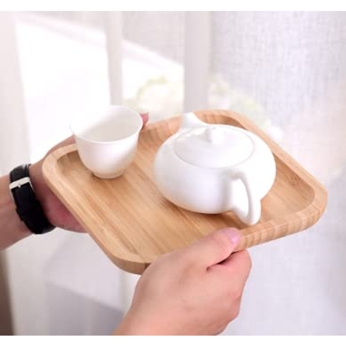 8 Inch Bamboo Serving Tray - Breakfast, Dinner Food Trays, Coffee & Tea Serving Tray, Fruit and Pastry Platter, Tabletop Decor