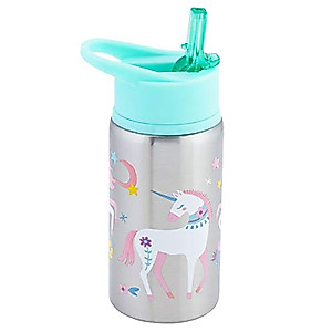 Stephen Joseph Stainless Steel Water Bottles, 18 OZ, Straw lid, Reusable tumbler, Insulated, Unicorn