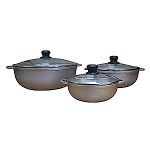 IMUSA USA Traditional Colombian Natural Caldero Glass Lid & Steam Vent 3-Piece (1.4/3.4/6.6) Quart, Silver (Dutch Oven Set)