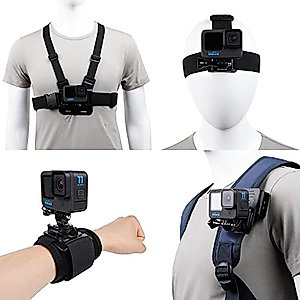 Accessories Set for GoPro Hero 11/10/9/8/7/6/5/4,New Quick Release Head Strap Mount + Chest Mount Harness + Backpack Clip Holder + 360°Rotating Wrist Strap