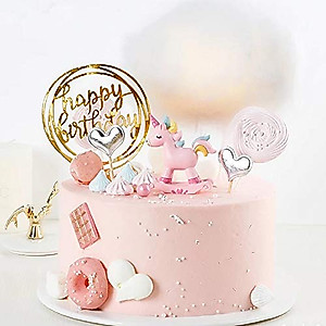 6-Pack Gold Birthday Cake Topper Set, Double-Sided Glitter, Acrylic Happy Birthday Cake Toppers/Cupcake Toppers, Birthday Decorations for Children or Adults.