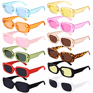 Aodaer 12 Packs Small Rectangle Sunglasses Women Square Sunglasses 90s Retro Fashion Eyewear Vintage Wide Frame Sunglasses