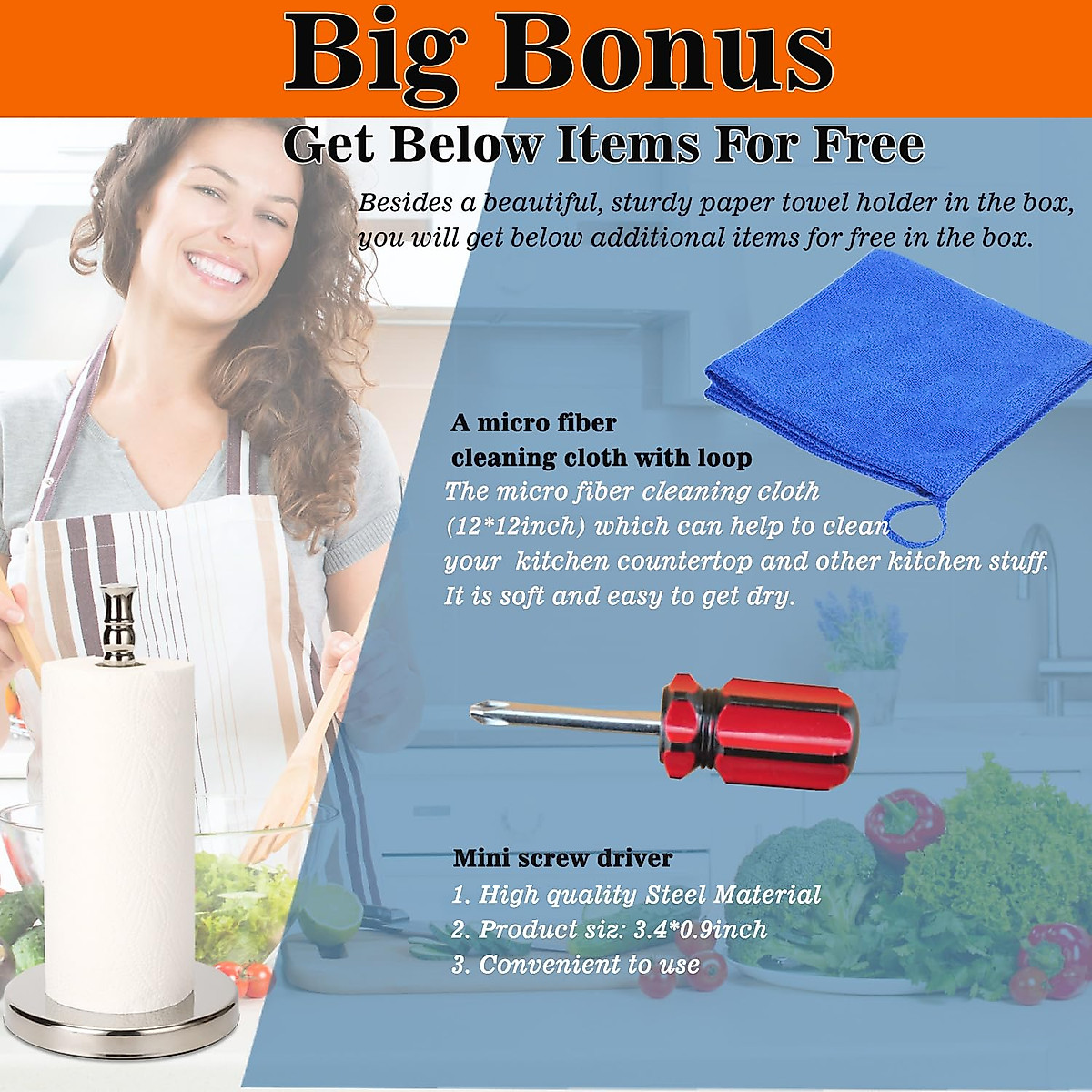 Paper Towel Holder Countertop, Stainless Steel Heavy Base (3LBS in Weight, and 7.5inch in Diameter) , Paper Towel Rack, Ripping Paper Towel Off One-Handed, No Wobbly (Brushed Nickel)