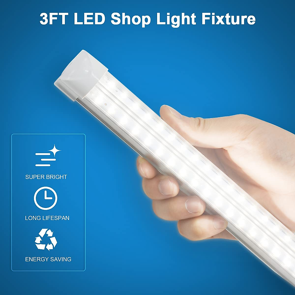 3FT LED Shop Light Fixture, 22W 2200LM 6000K, Cool White, V Shape, Hight Output, Linkable Shop Lights, T8 LED Tube Lights, Clear Cover, Plug and Play, for Garage Warehouse Workshop Basement (4-pack)