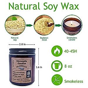 Citronella Candles Outdoor in Glass Jar 8.0oz Soy Wax Scented Candles for Home Patio Balcony, Set of 2